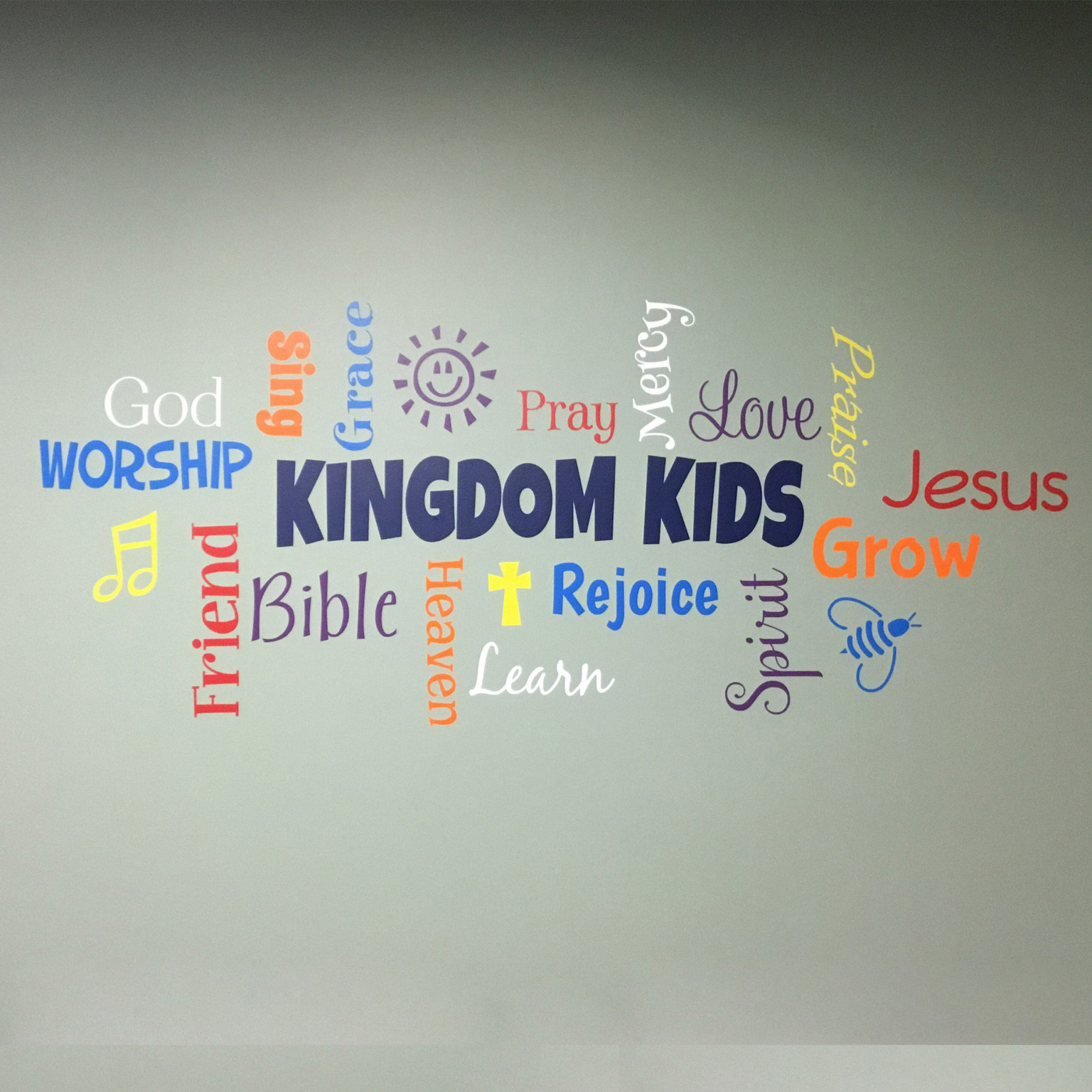 KINGDOM KIDS Word Collage Vinyl Wall Decal, Sunday School, Church